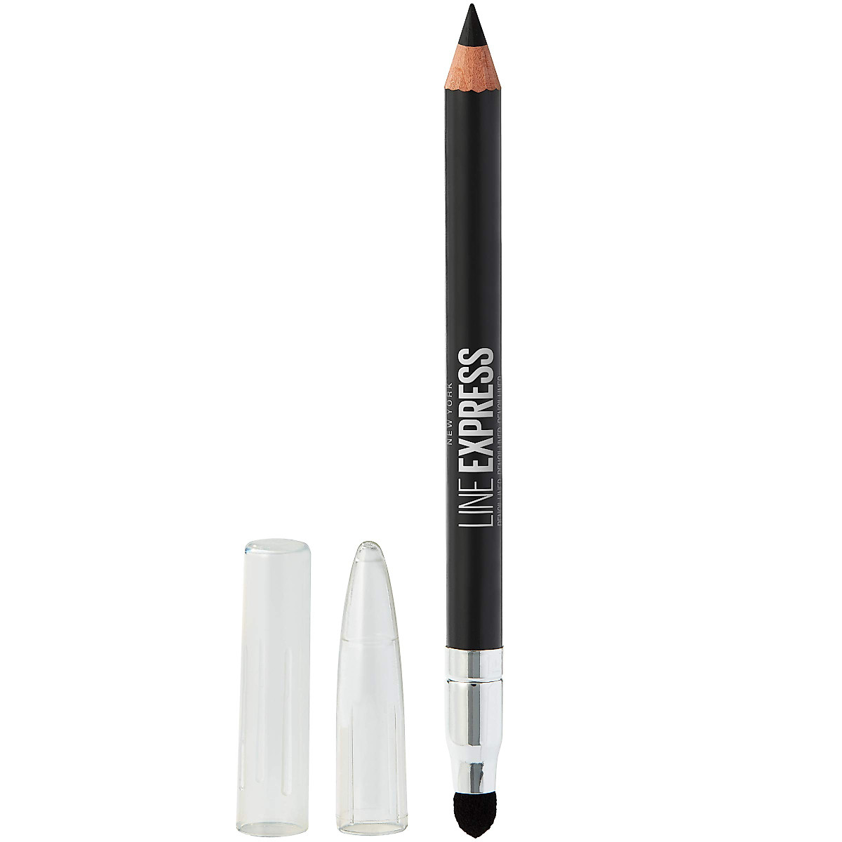 Maybelline Line Express Sharpenable Wood Pencil with Built-In Blending Smudger Tip Creamy Liner Eyeliner Eye Makeup, Soft Black, 0.035 oz.