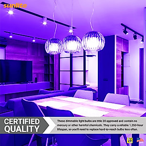 Sunlite 41744 Incandescent A19 Black Light Bulb, 75 Watts, E26 Medium Base, Dimmable, Party Decoration lamp, Holiday Lighting, Household Lighting, Mercury Free, Black, 12 Count