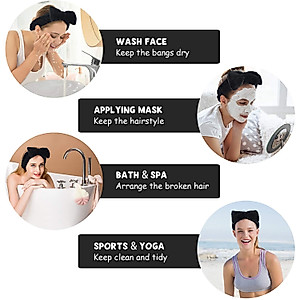 SINLAND Spa Facial Headband Bow Hairband for Women and Girls Facial Makeup and Washing Face Elastic Head Wrap for Sports Yoga Shower 3Pack Black