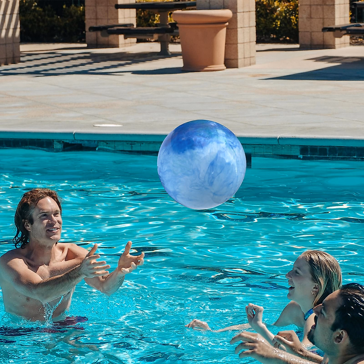 CORECISE Marbleized Bouncy Balls - Set of 2 Large Inflatable Bouncy Ball with Hand Air Pump & 2 Pin Neddles