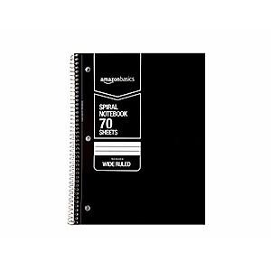 Amazon Basics Wide Ruled Wirebound Spiral Notebook, 70-Sheet, 5 Pack, Multicolor
