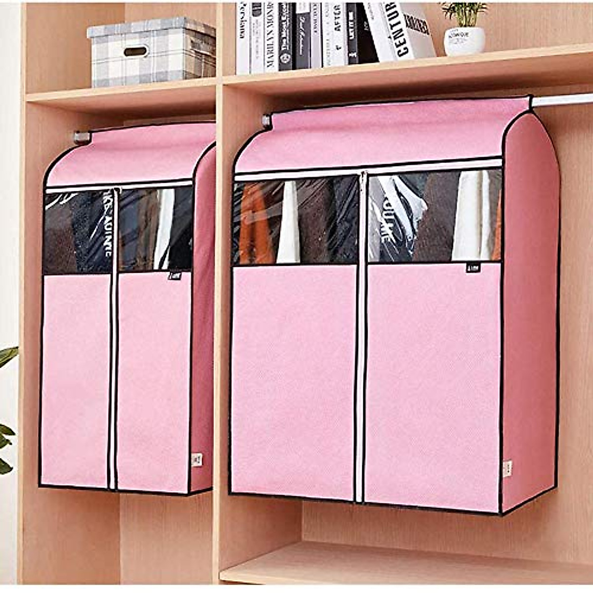 QYQS Clearly Organized Suit Bags Breathable Dust Cover Garment Shoulder Covers Bag Garment Bags Cover for Coats Jackets Dress Storage-Pink_52×52×85cm