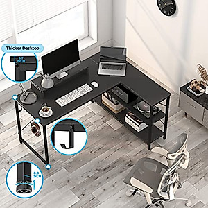 47 INCH L Shaped Computer Desk with Storage Shelves, Heavy Duty Home Office Desks with Monitor Stand, Corner Desk for Small Space Bedroom, Study Writing Workstation PC Table, Easy to Assemble, Black