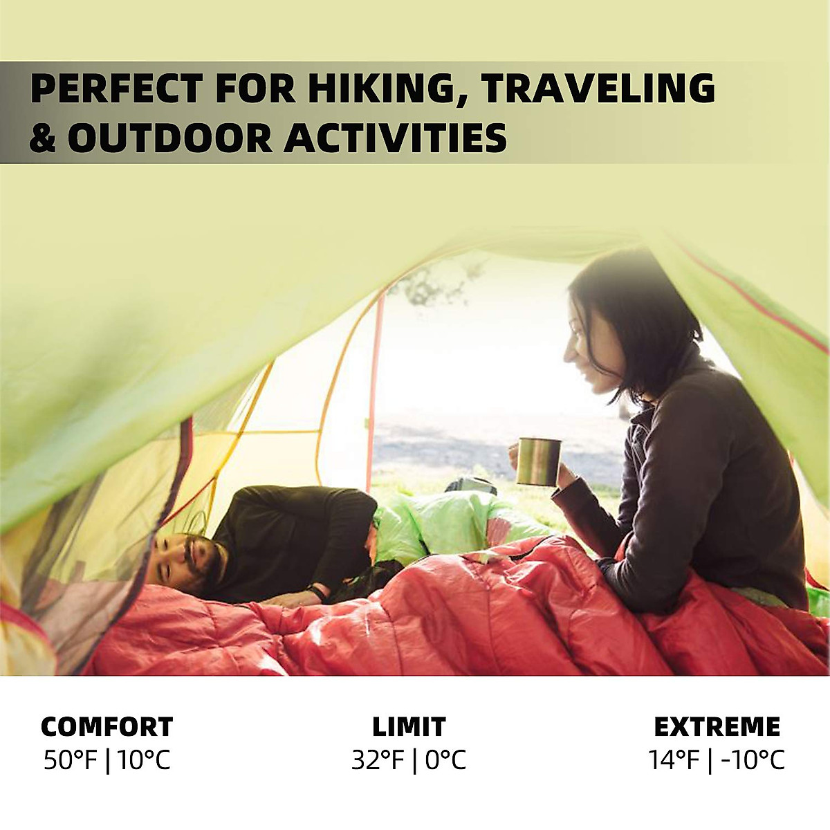 Softan Camping Hooded Sleeping Bag, Water Resistant, Ultralight and Compact Bags are Perfect for Adults Hiking, Traveling & Outdoor Activities