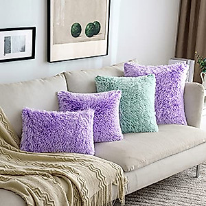 MIULEE Pack of 2 Ultra Soft Fluffy Throw Pillow Covers Decorative Plush Shaggy Double-Sided Faux Fur Pillow Cases Cushions Covers for Sofa Bedroom Car 20x20 Inch Purple Ombre
