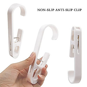 4Pcs Laundry Hooks with Clips, Plastic Large Laundry Hooks, Curtain Hooks with Clips, Portable Clothes Sock Pins Drying Clips, Hanger Closet Organizer Clamps for Home Kitchen Travel Outdoor (White)