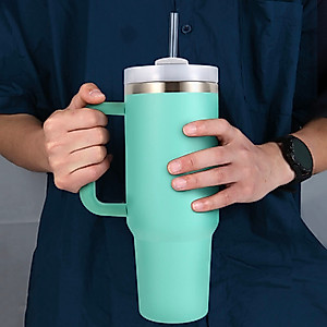 JOZELNK 40oz Tumbler with Handle, Insulated Big Mug wtih Straw and Lid, Stainless Steel Double Wall Vacuum Iced Coffee Cup (Eucalyptus)