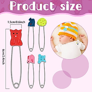 30 Pieces Baby Safety Diaper Pin with Plastic Head Animal Pattern 2.4 Inch Stainless Steel Kids Newborn Safety Pin with Lock Buckle, Random Patterns