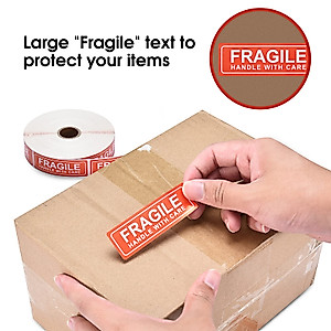 Fragile Stickers, Pacific Mailer 1" x 3" Fragile Handle with Care Warning Packing Shipping Label with Self Adhesive for Moving, Shipping [1000 Labels Per Roll]