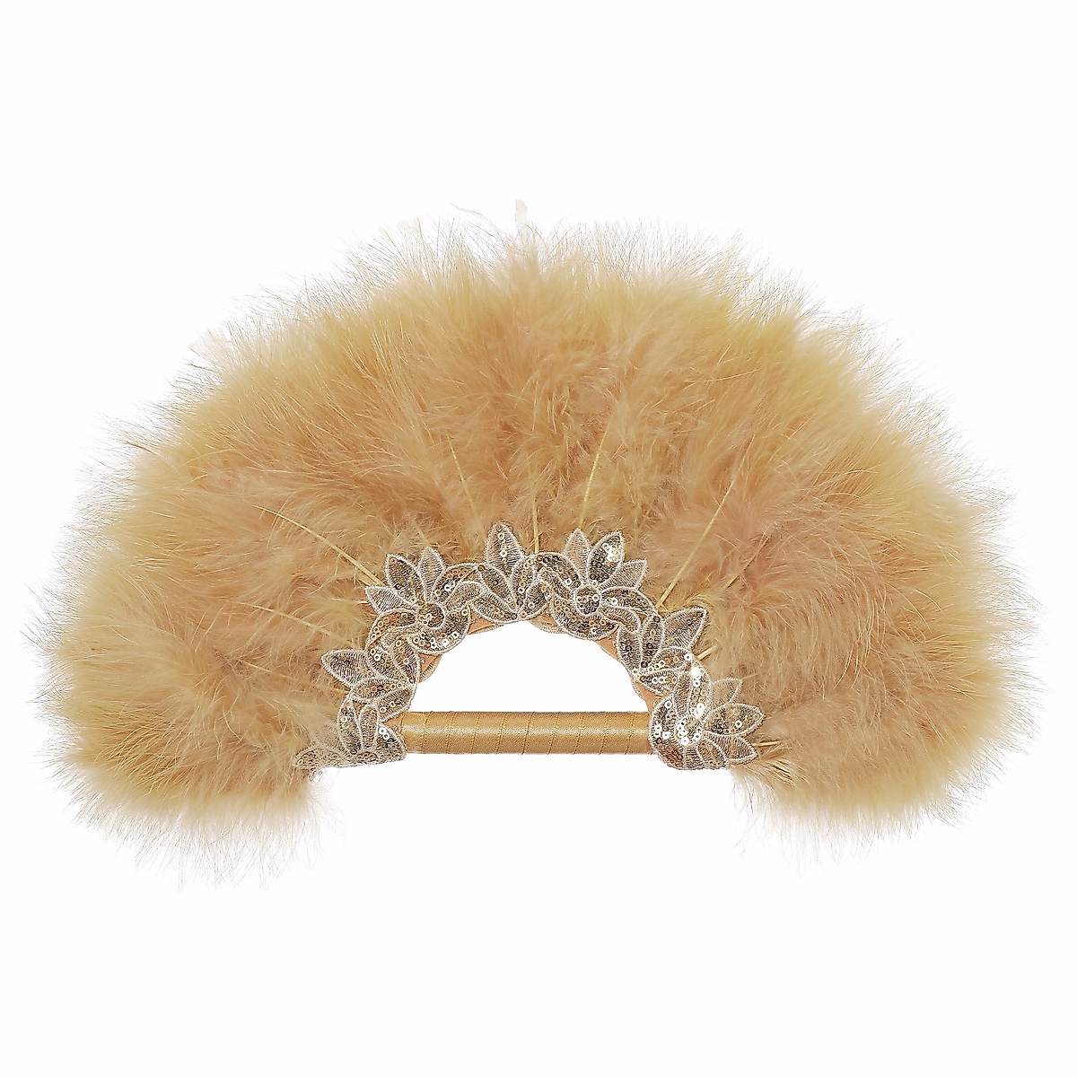 BABEYOND 1920s Marabou Feather Fan - Vintage Handheld Fan Bridal Feather Bouquet Bridesmaids Fan for Wedding (Yellow)