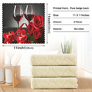 linqin Red Wine Rose Kitchen Towels Dishcloths, Pack of 6, Soft Reusable Absorbent Dish Towels Sets Cleaning Towels for Cleaning Dishes, Counters, Kitchen, Bathroom