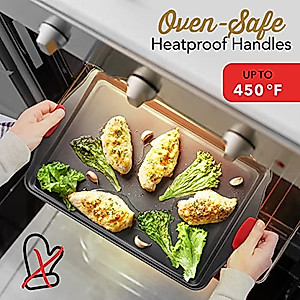 Baking Sheet Set, 3-Piece Cookie Sheet Set with Silicone Handles, Steel Baking Pans Set, Durable Baking Sheets for Oven, BPA Free Cookie Sheets for Baking Nonstick Set, Sheet Pan - Black Baking Pan