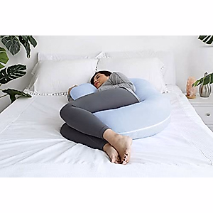 Pharmedoc Pregnancy Pillows, C-Shape Full Body Pillow – Jersey Cover Light Blue – Pregnancy Pillows for Sleeping – Body Pillows for Adults, Maternity Pillow and Pregnancy Must Haves, New Mom Gifts