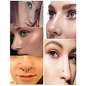 Vsnnsns 20G Nose Rings for Women Men 316L Surgical Stainless Steel L Shaped Nose Studs Screw Bone Opal Nose Rings Piercings 20 Gauge Nostril Piercing Nose Studs Jewelry Diamond CZ Silver for Women