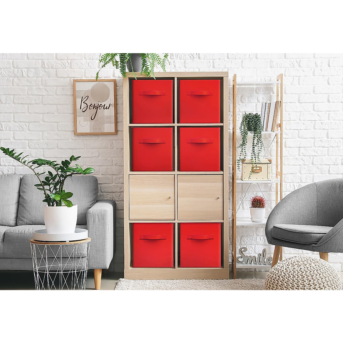 Sorbus Foldable Storage Cubes - 6 Fabric Baskets for Organizing Pantry, Shelf, Toy Box, Cubby, Closet Organizer - 11 Inch Collapsible Closet Organizers and Storage Bins - Red Storage Cubes with Handle