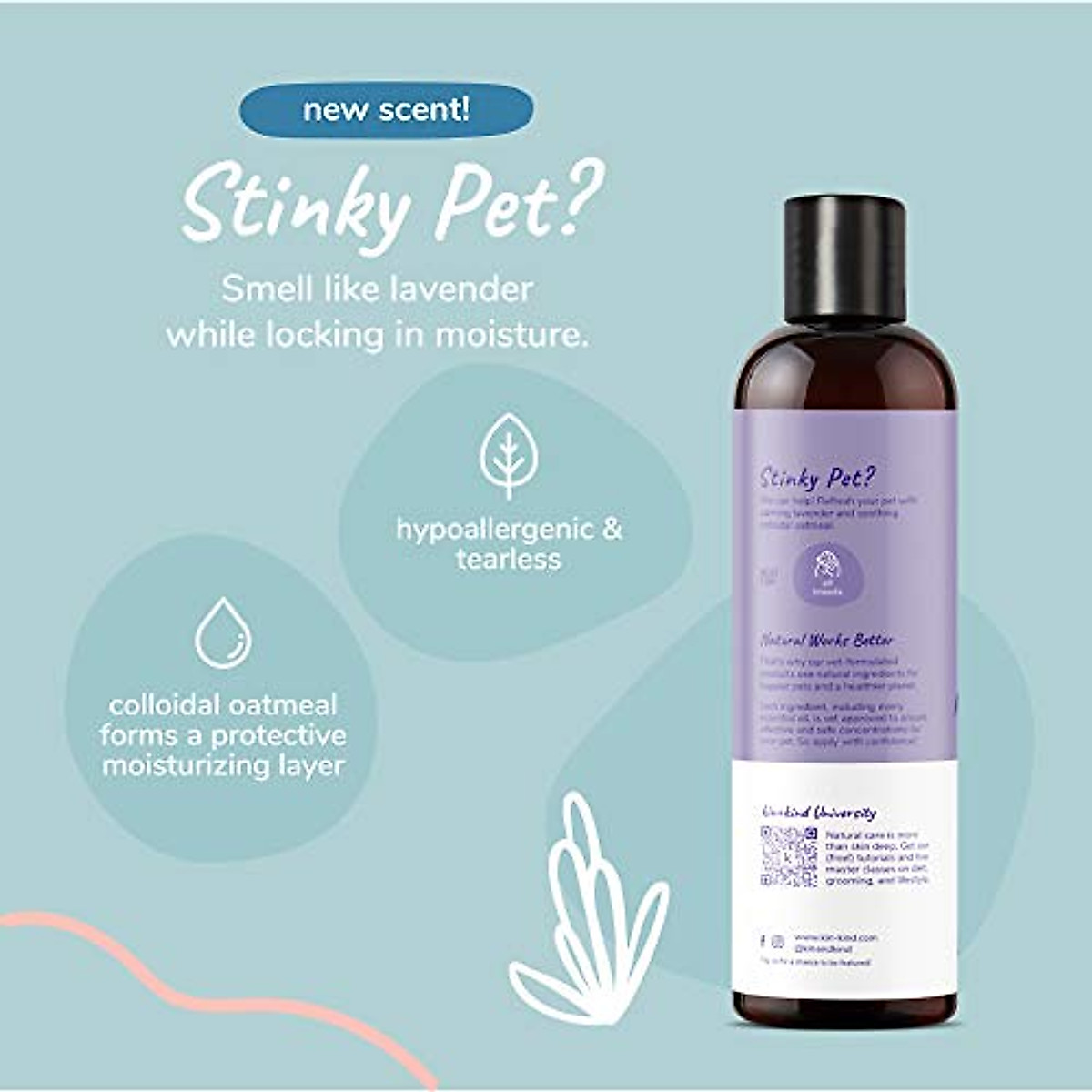 kin+kind Oatmeal Shampoo Lavender for Dogs & Cats Natural Dog Shampoo for Itchy & Sensitive Skin with Colloidal Oatmeal, Olive Oil & Coconut Oil Moisturizing & Safe Pet Shampoo Made in USA (12 fl oz)