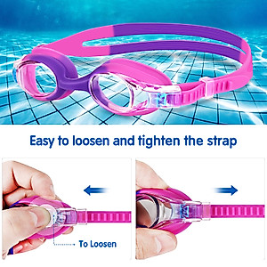 Starweh Kids Swim Goggles, 2 Pack Portable Swimming Goggles No Leaking Anti Fog Kids Goggles for Boys Girls(Age 6-14), Blue & Purple Pink