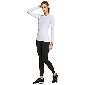 TSLA Women's Sports Compression Shirt, Cool Dry Fit Long Sleeve Workout Tops, Athletic Exercise Gym Yoga Shirts, 3pack White/White/White, Medium