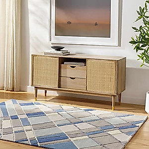 Hauteloom Carla Wool Living Room, Bedroom Area Rug - Contemporary - Natural Gray, Muted Blue, Gray Blue - 8' x 10'