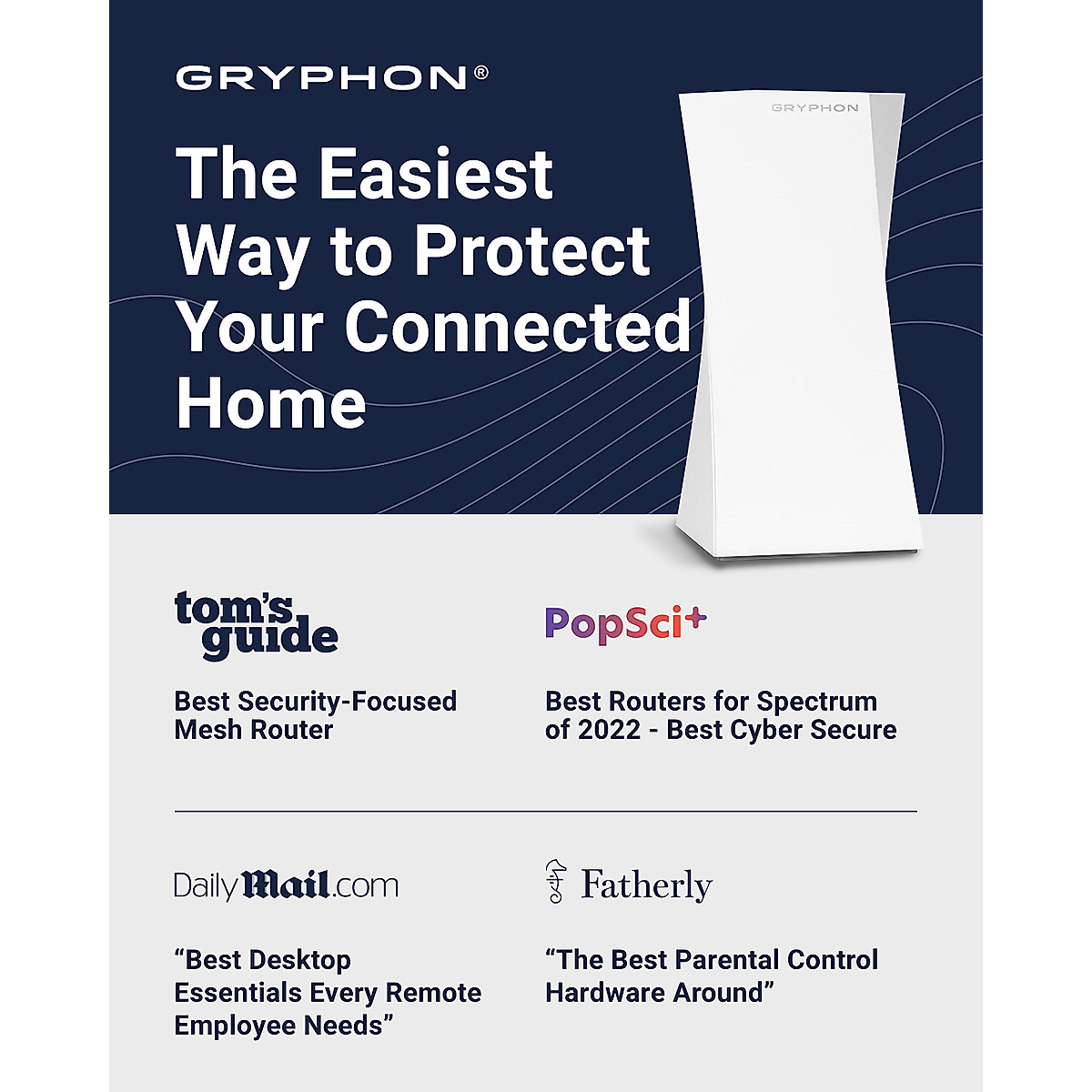 Gryphon Tower Super-Fast Mesh WiFi Router – Advanced Firewall Security, Parental Controls, and Content Filters – Tri-Band 3 Gbps, 3000 sq. ft. Full Home Coverage per Mesh Router