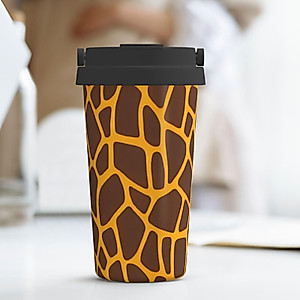 Insulated Coffee Mug Giraffe Print 17oz Double Wall Vacuum Stainless Steel Tumbler With Leak-Proof Lid And Handle, Cute Travel Thermos Mug For Cold Hot Drinks