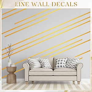 Hoolerry 24 Pcs 70.8 x 1.2 Inch Metallic Line Wall Decals Peel and Stick Adhesive Tile Stickers Washi Tape Wall Tape Mirror Tape Graphic Tape for Home Wall Crafts Decoration (Gold)