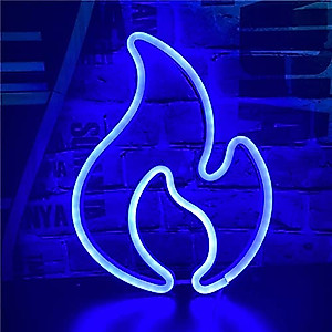 QiaoFei Flame Neon Sign Lights Hanging Decorative Neon Light USB or Battery Operated for Home Bedroom Bar Restaurant Christmas Birthday Party Gift LED Art Wall Decoration Light-Blue
