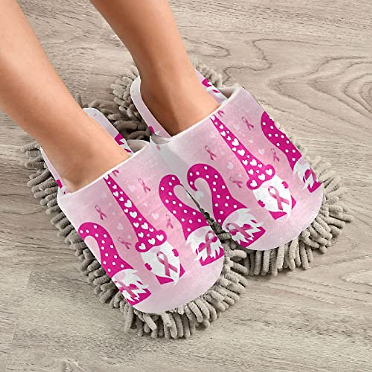 Kigai Microfiber Cleaning Slippers Pink Cute Gnomes Washable Mop Shoes Slipper for Men/Women House Floor Dust Cleaner, Size M