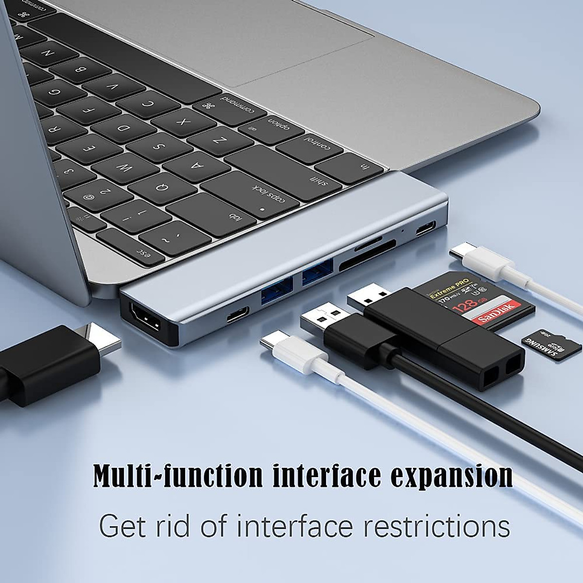 SLAUNT USB C Hub for MacBook Pro 7-in-2 USB C Adapter MacBook Multiport Dongle with 4KHDMI, USB 3.0&2.0, TF/SD Card Reader, USB-C and Thunderbolt 3 Compatible with MacBook Pro Air 2020 2019 2018