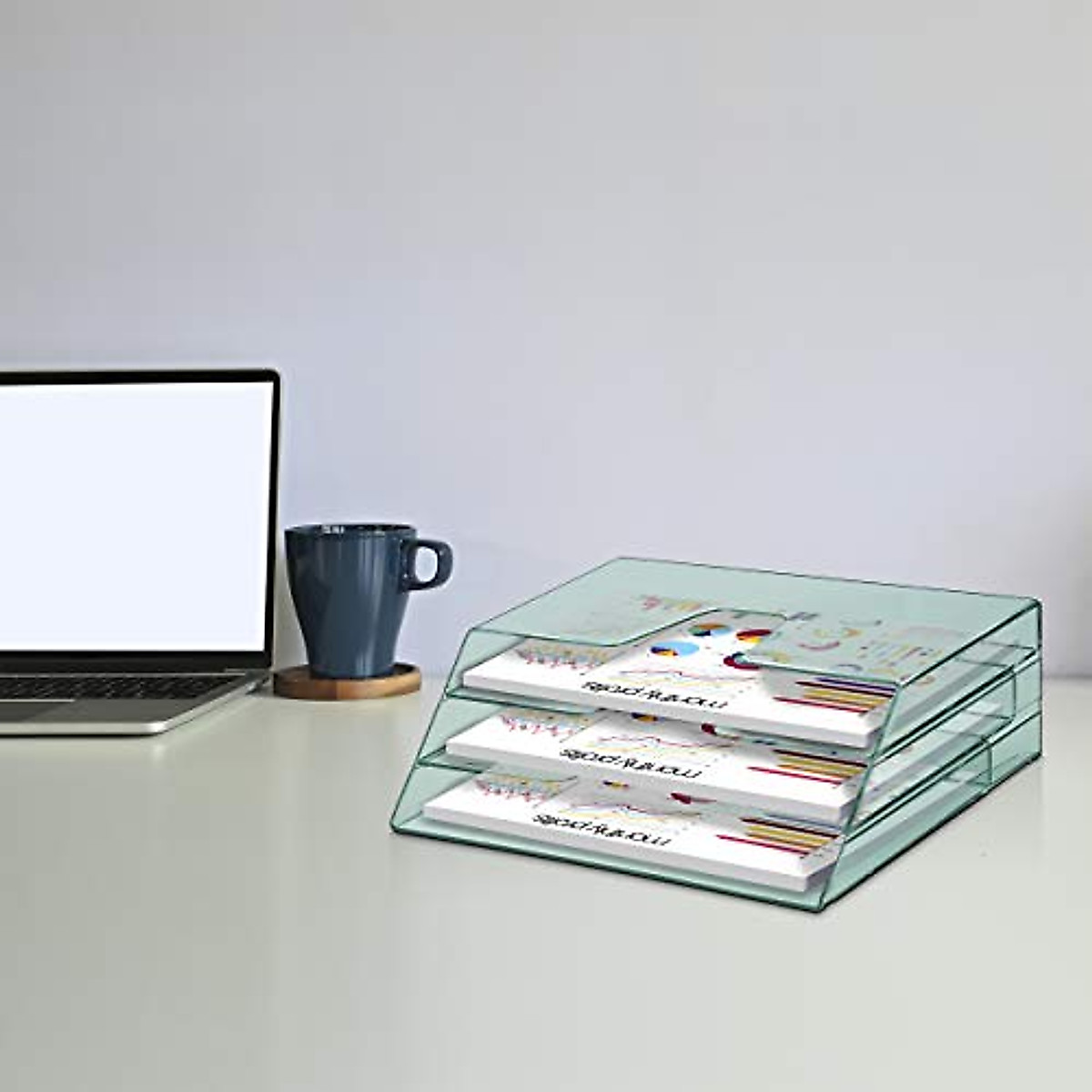 Acrimet Horizontal Triple File Folder Holder Organizer (Clear Green Color)