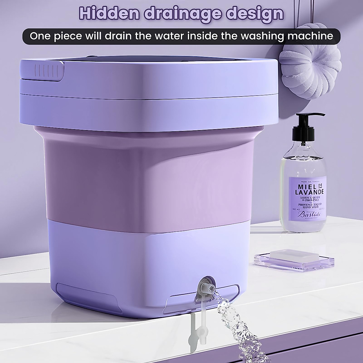 Portable Washing Machine,11L Large Capacity Foldable Washer Machine,Mini Washing Machine for Underwear,Socks,Travel Washing Machine for Camping,Travel Laundry,Apartment,RV,Purple