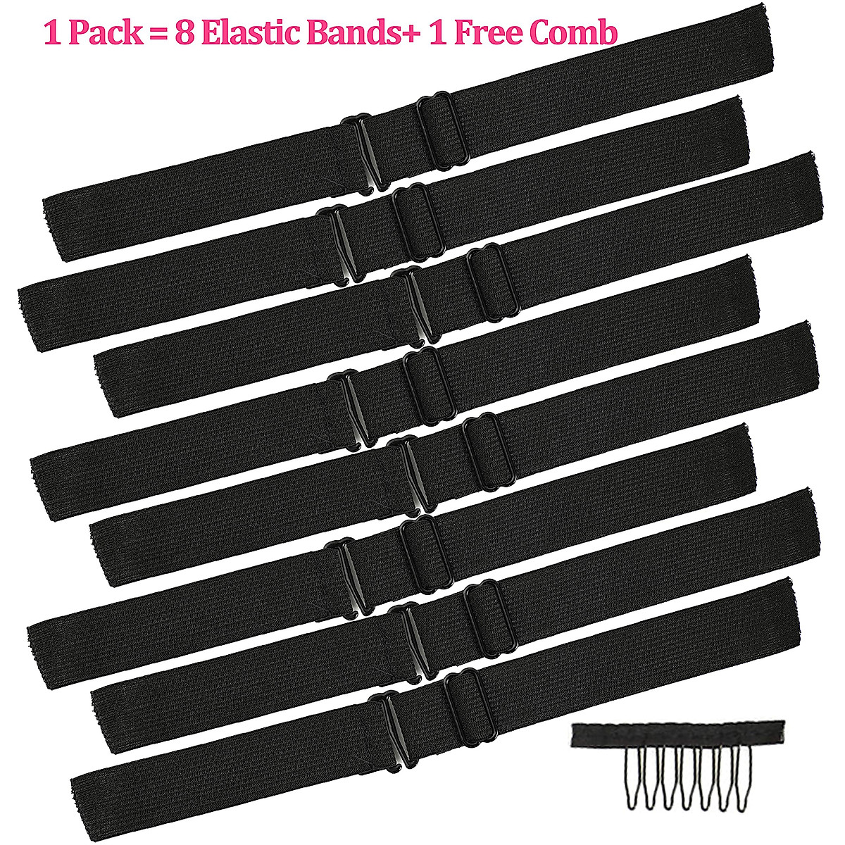 Adjustable Elastic Band for Wigs，Adjustable Wig Band Wig Elastic Bands for Keeping Wig in Place Elastic Adjustment Strap Sew to the Wig Cap (8Pcs, Elastic Band)
