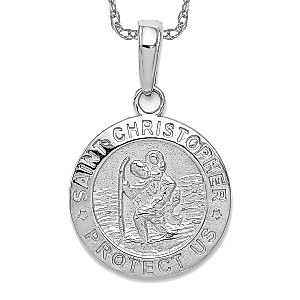 IceCarats 14K White Gold Saint Christopher Medal Patron of Travelers Athletes Protection Necklace Christian Religious Pendant Faith Charm 23.5mm x 15mm Only