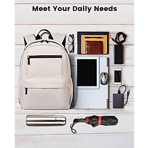 Vorspack Backpack for Men and Women - Lightweight Backpack Classical Basic Bookbag with Multi-pockets Casual Daypack for College Workplace Travel - Beige