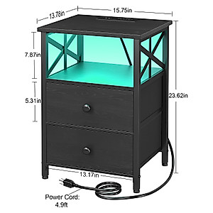 AMHANCIBLE Nightstand with Fast Charging Station, End Tables Living Room with USB Charger 3-Port & 2-Power Outlet, Bedside Table with Fabric Drawers for Bedroom HET052LBK1