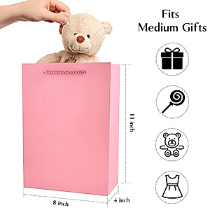 Jutieuo 10 Pcs Luxury Pink Gift Bags with Tissue Paper, 11x8x4 Inches Medium Size Paper Gift Bags with Handles for Women Girls Ladies Party Favor Bags, Bridesmaid Proposal Bags