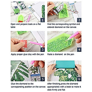 PP OPOUNT 6 Pack 5D Diamond Painting Kits for Adults, Green Plants Full Drill Round Diamond Cross Stitch Diamond Painting by Number Kits for Home Wall Decor(11.8x15.7 inch, Patent Product)