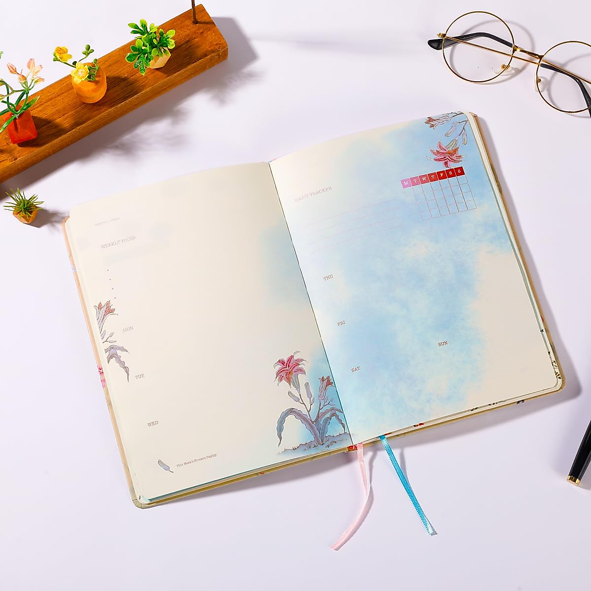 SIIXU Colorful Undated Daily Planner, Weekly & Monthly, Flower Theme Daily Organizer Journal Notebook, A5, 5.8"x8.5", 128 Pages
