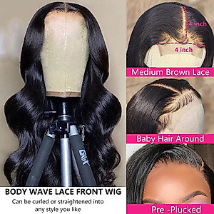 Oriole 4x4 Body Wave HD Transparent Lace Front Wigs Human Hair Glueless Wigs for Black Women Pre Plucked 150% Density Brazilian Virgin Lace Closure Wigs with Baby Hair Natural Color (16 Inch)