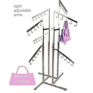 Purse Rack Only Garment Racks Deluxe Handbag Rack – Heavy Duty Commercial Grade Chrome Handbag Rack, 8 Adjustable Height Slant Arms, Perfect for Handbags, Purses, Backpacks and More!