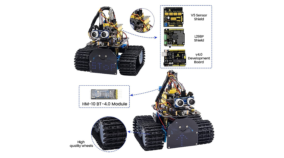 KEYESTUDIO Mini Tank Robot V2 Kit for Arduino - Light & Obstacle Avoidance