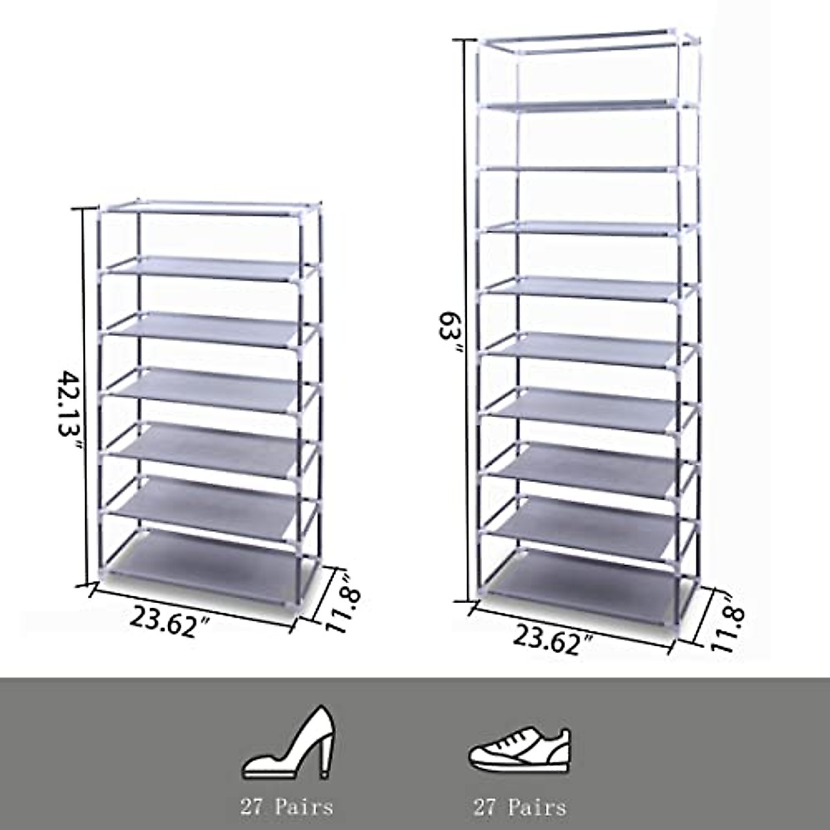 ADUZA 10-Tier Shoe Rack, 27 Pairs Stackable Entryway Shoe Storage Organizer, Free Standing Non-Woven Fabric Expandable Shoe Shelf for Hallway, Closet, Living Room Brown