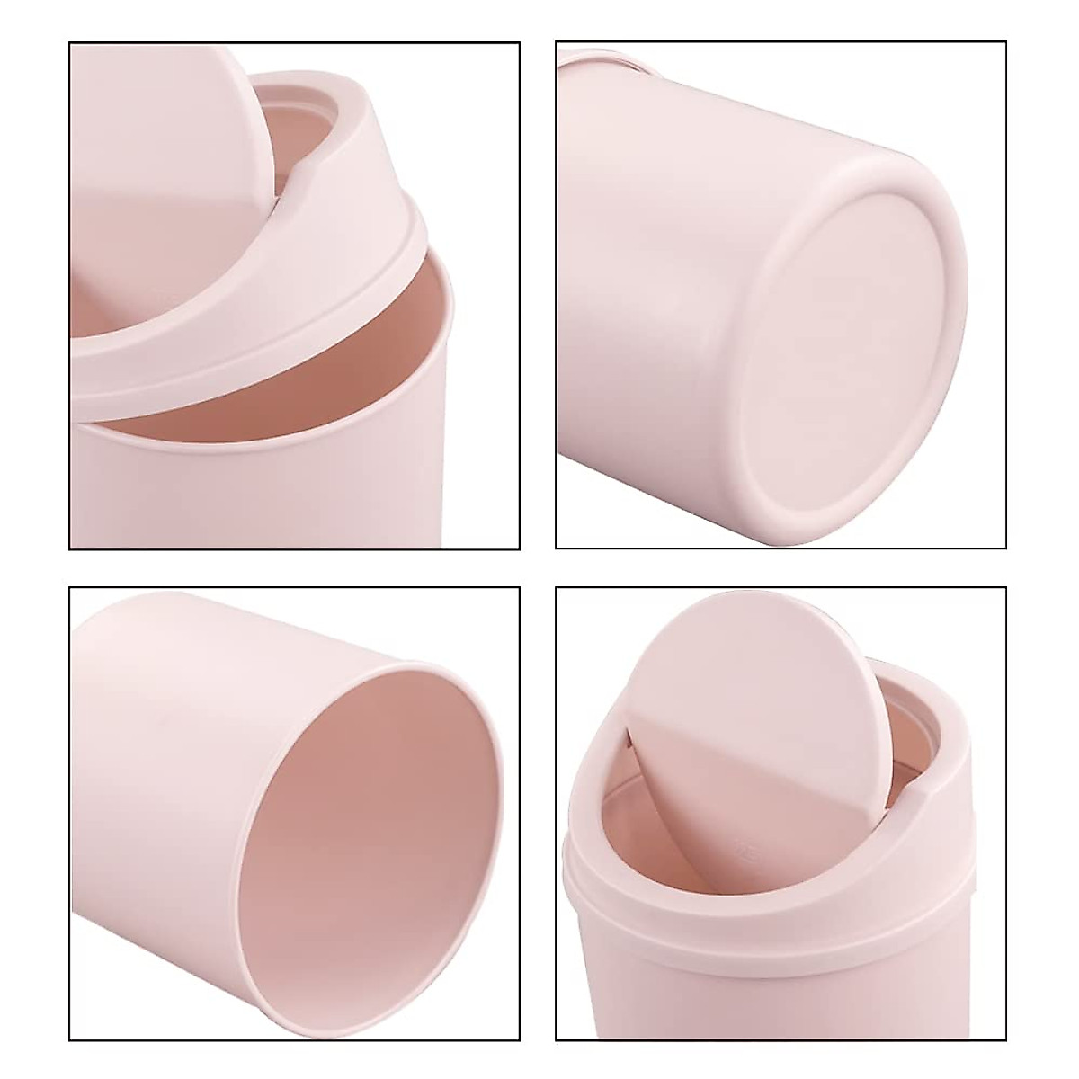 Fiazony Plastic Tiny Waste Bin, Desktop Mini Trash Can with Swing Lid, Pink