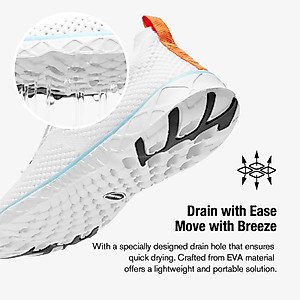 KOLILI Women's Lightweight Water Shoes for Swimming, Quick Drying Water Aerobics Shoe, Arch Support Aqua Shoes for Surfing, Woman Slip on Walking Sneaker for Outdoor White/Aqua 8