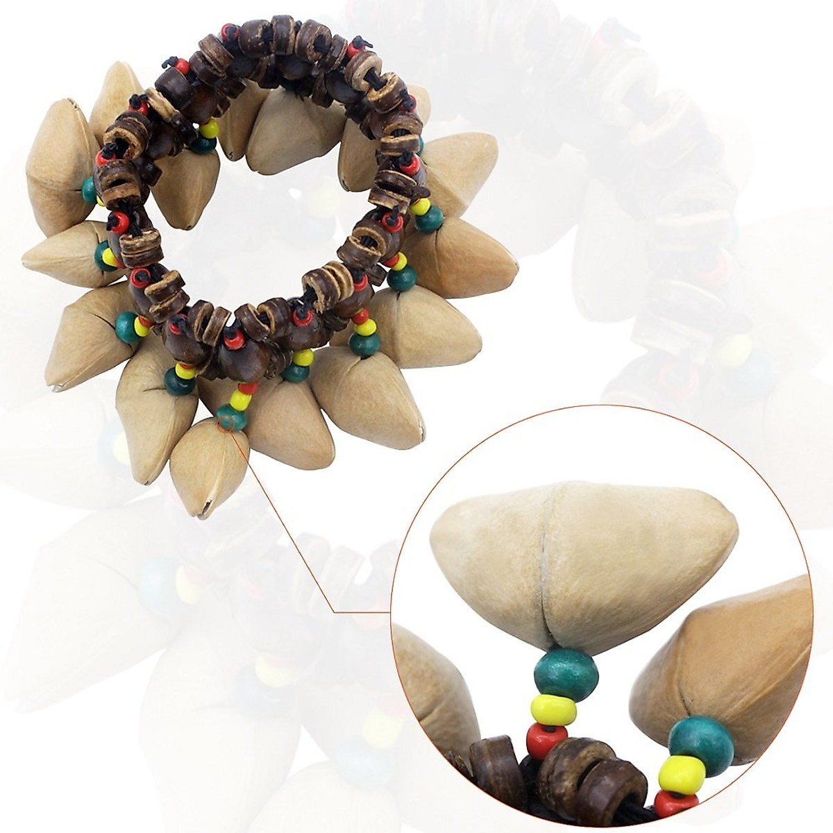 Mowind 2PCS African Tribal Style Nuts Shell Bracelet Dora Nut Handbell Percussion Accessories
