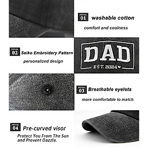 Waldeal Funny Dad Mom Est 2024 Hat, Gifts for New Parents, New Mom and Dad Hats, Embroidered Adjustable Baseball Cap