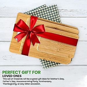 K BASIX Wood Bamboo Cutting Board Set of 3 with Handle, Organic Wood Cutting Board for Chopping Meat, Butcher Block, Veggies & Cheese, for Kitchen