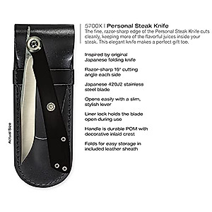 Kai Personal Steak/Gentleman's Knife, Manual Folding Japanese Pocketknife with Leather Sheath, 3.25 Inch Blade, Silver, Black Handle, KAS5702, Pack of 1