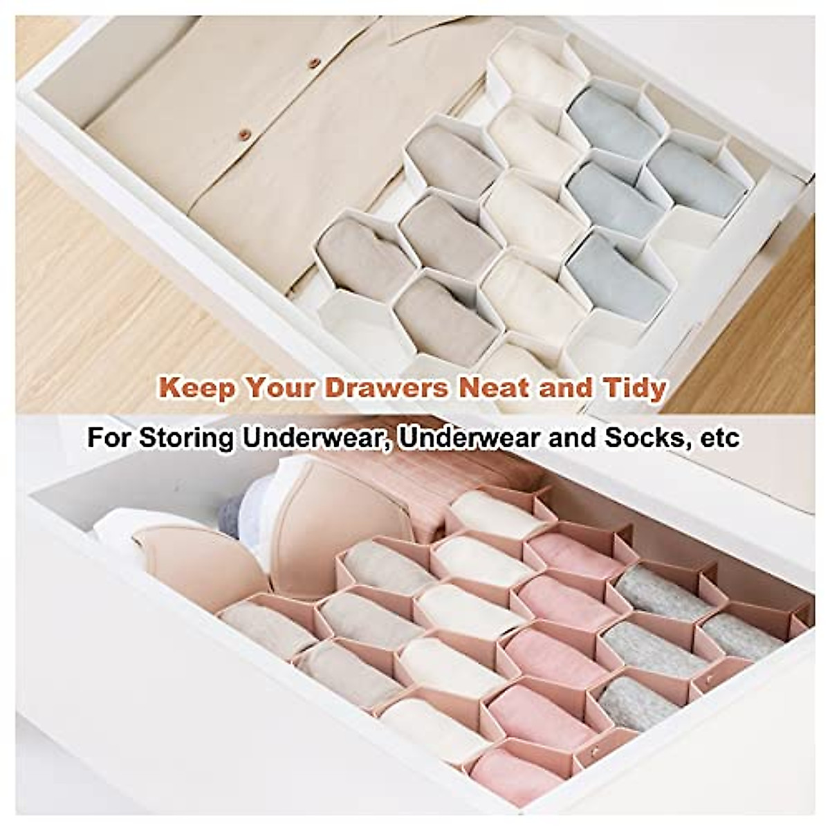 KOBSAINF Honeycomb Drawer Organizer Divider,DIY Plastic Adjustable Grid Dresser Drawer Organizers for Baby Cloth,Belts, Ties, Clothing, Makeup (2PCS White)