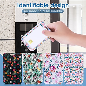 cobee Hard Plastic ID Badge Holder, 4PCS ID Credit Card Holder Heavy Duty Badge Holder Vertical Card Protector Colorful Card Case for Women Work Nurse Teacher (flowers)